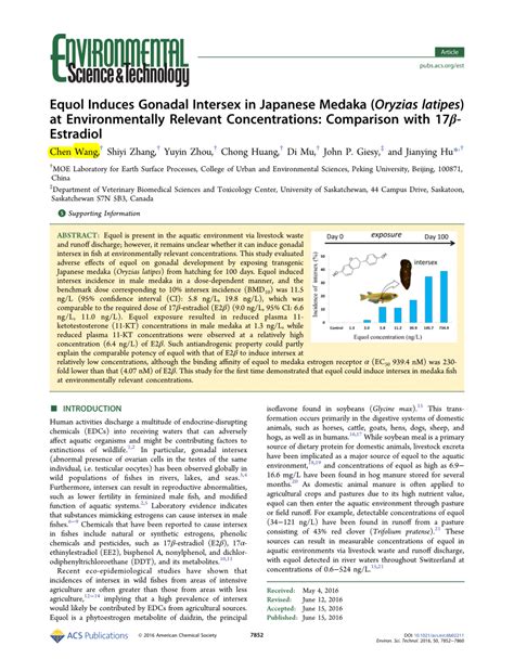 Pdf Equol Induces Gonadal Intersex In Japanese Medaka Oryzias