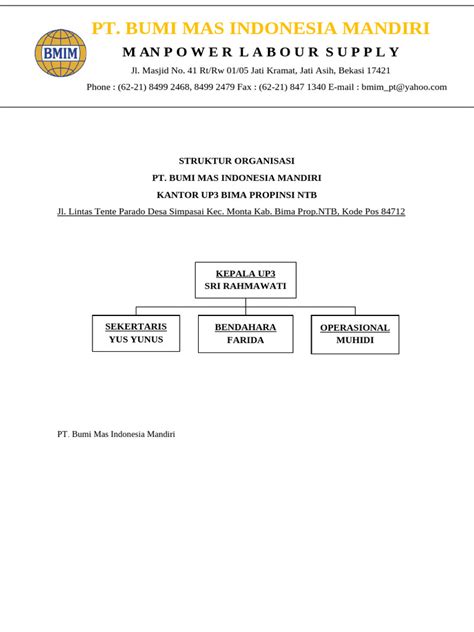 Struktur Organisasi Pt Bumi Mas Pdf