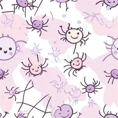 A Cute Kawaii Spider Pattern With Smiling Little Spiders Waving From
