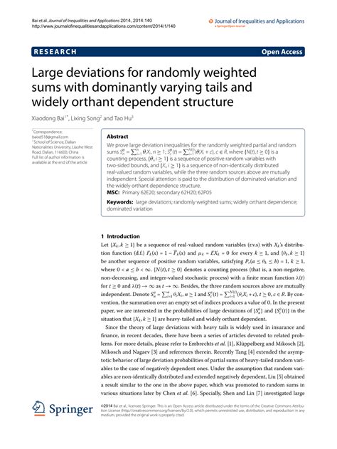 Pdf Large Deviations For Randomly Weighted Sums With Dominantly