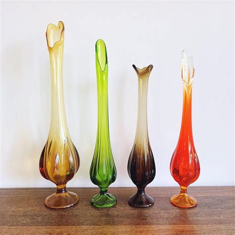 Vintage Mid Century Swung Art Glass Vases Set Of 4 Mid Century Art Glass Glass Art Art