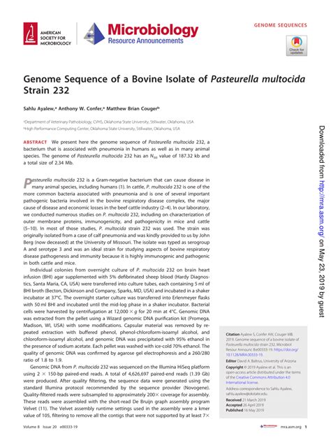 Pdf Genome Sequence Of A Bovine Isolate Of Pasteurella Multocida