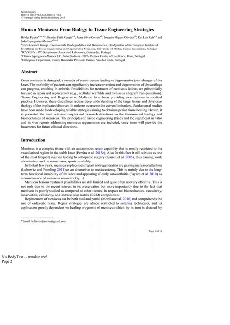Pdf Human Meniscus From Biology To Tissue Engineering Strategies
