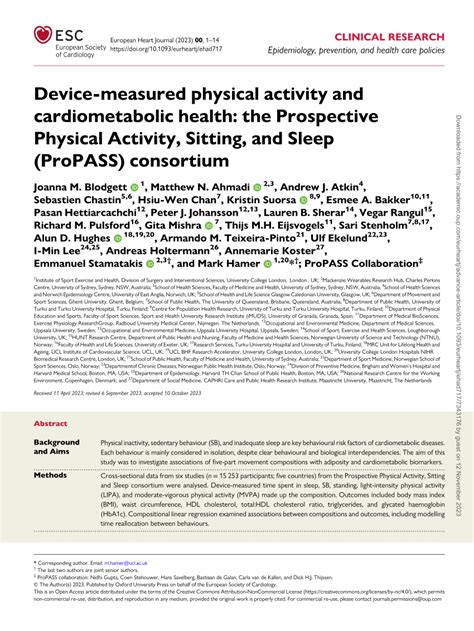 Pdf Device Measured Physical Activity And Cardiometabolic Health The Prospective Physical