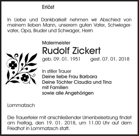 Traueranzeigen Von Rudolf Zickert Trauer Anzeigen De