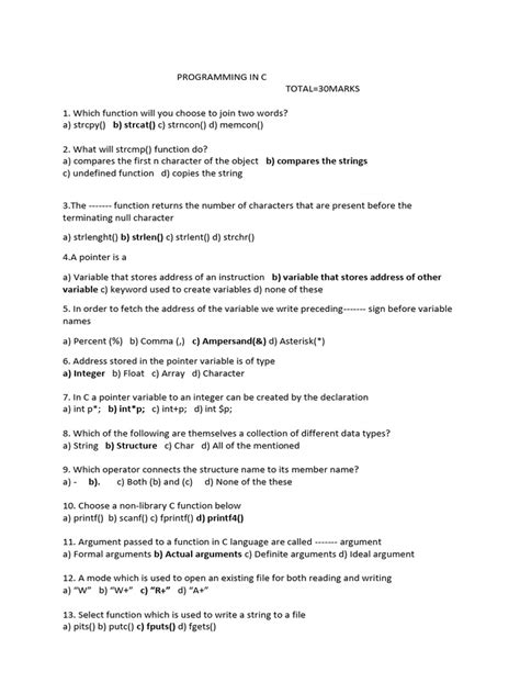 C Programming Quiz Questions And Answers Pdf Pointer Computer