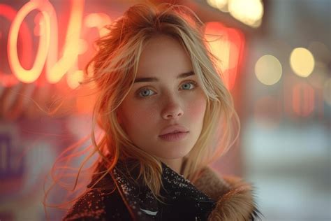 Cinematic Portrait Of Blondehaired Girl Walking In A Windy Dark New