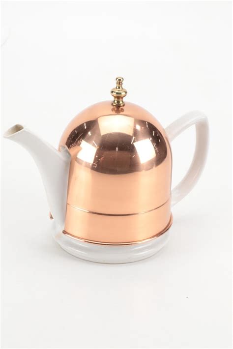 Copper Clad Cookware And Art Deco Style Ceramic Teapot With Copper Sleeve Ebth
