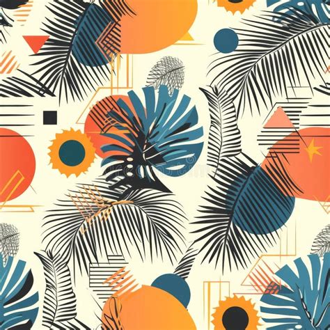 Geometric Tropical Sun Pattern Seamless Tropical Pattern With