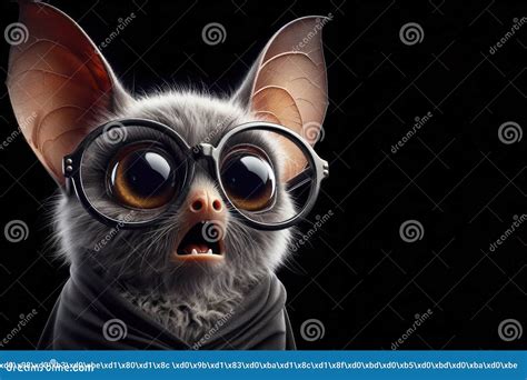 Surprised Bat With Bulging Big Eyes Wear Glasses On Bright Black