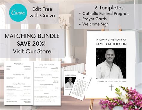 Catholic Funeral Mass Template 4 Page Booklet Canva Edit Instant Download Etsy