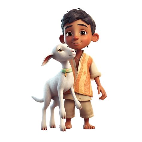 Premium Ai Image 3d Digital Render Of A Cute Boy With A Goat Isolated
