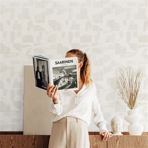 Neutral Geometric Wooden Tile Design Removable Wallpaper By Livettes