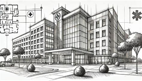 A Detailed Sketch Of A Hospital Building S Architecture Generative Ai