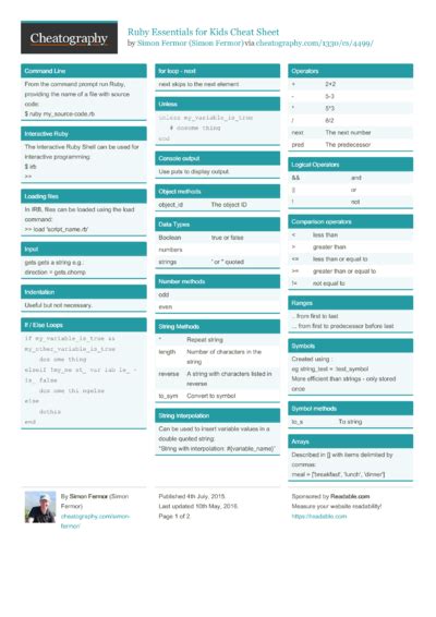 82 Ruby Cheat Sheets Cheat Sheets For Every Occasion
