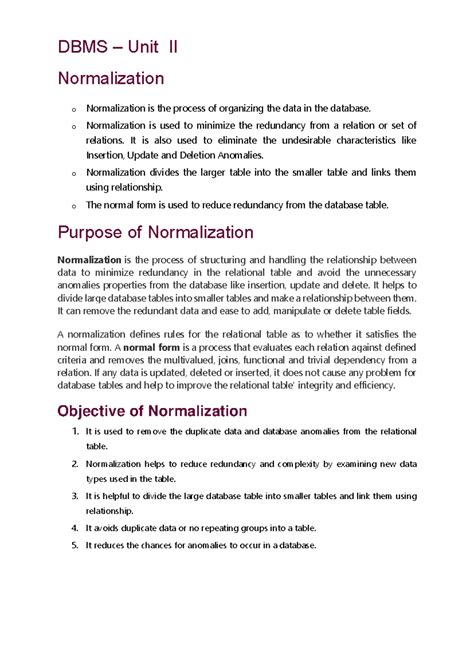 Dbms 8466 Unit Ii Understanding Normalization And Its Types Studocu