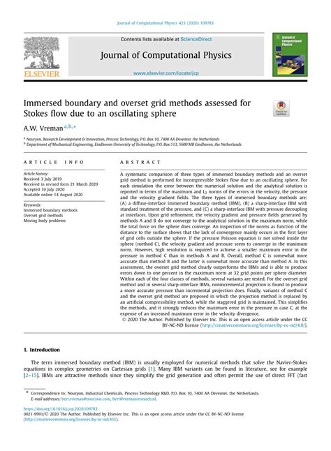 PDF Immersed Boundary And Overset Grid Methods Assessed For Stokes Flow Due To An Oscillating