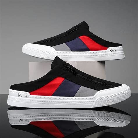 여름 남성 플랫 패션 하프 슈즈 통기성 남성 뮬 슬립 캔버스 신발 캐주얼 신발 야외 가황 신발 Aliexpress