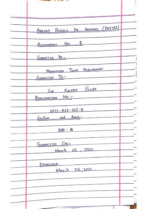 Assignment 1 Of Applied Physics Assignments Physics Docsity