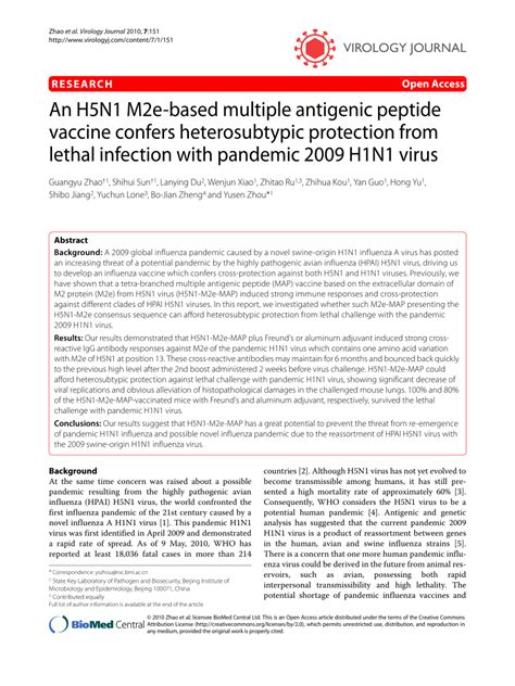 Pdf An H5n1 M2e Based Multiple Antigenic Peptide Vaccine Confers