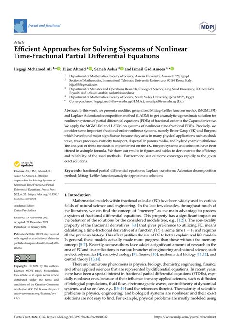 Pdf Efficient Approaches For Solving Systems Of Nonlinear Time