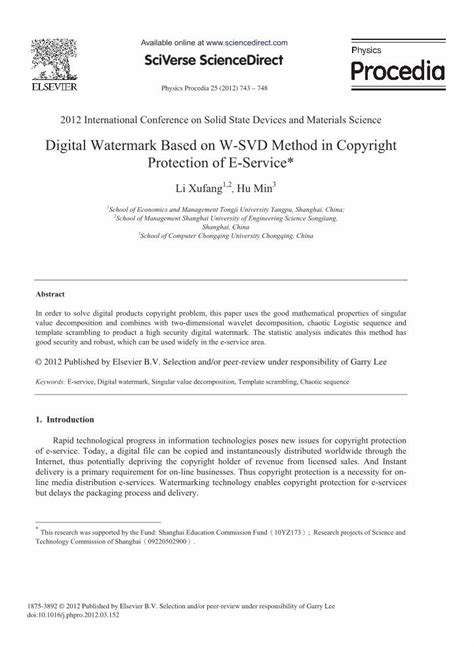 Pdf Digital Watermark Based On W Svd Method In Copyright Protection