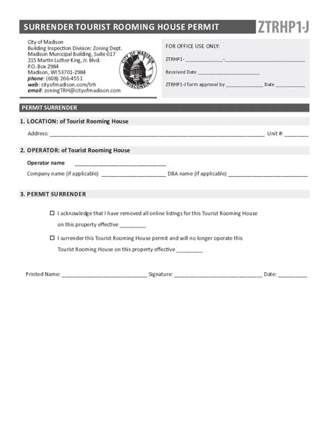 Fillable Online Surrender Tourist Rooming House Permit Fax Email Print