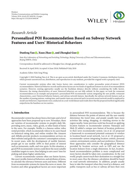 Pdf Personalized Poi Recommendation Based On Subway Network Features And Users Historical