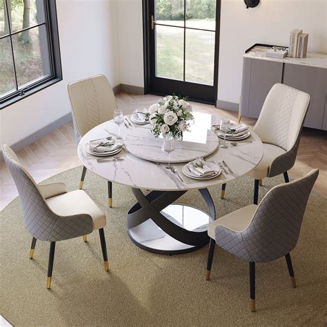 Orren Ellis Maxwell 57 Pieces Modern Round Dining Table Sets Glossy