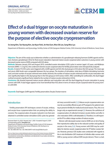 Pdf Effect Of A Dual Trigger On Oocyte Maturation In Young Women With Decreased Ovarian