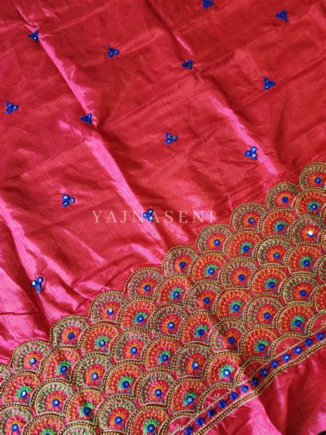 Peacock Aari Work Blouse Material Cherry Pink Yajnaseni