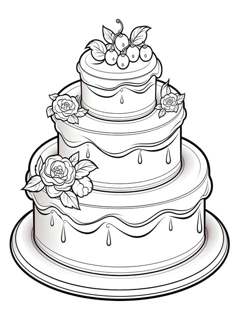 케이크 컬러링 페이지 생일 케이크 색칠 페이지 웨딩 케이크 칠색 페이지 손으로 그려진 생일케이크 윤 일러스트레이션 컬러링 책