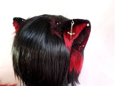 Emo Passion Ears Tail Black And Red Cat Ears And Tail Kitten Etsy