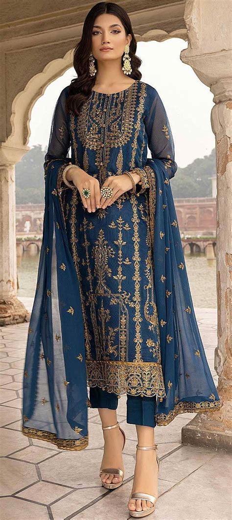 Festive Reception Blue Color Georgette Fabric Salwar Kameez 1856818
