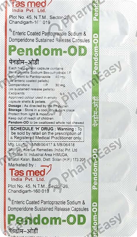 Pendom Od Strip Of 10 Capsules Uses Side Effects Price And Dosage