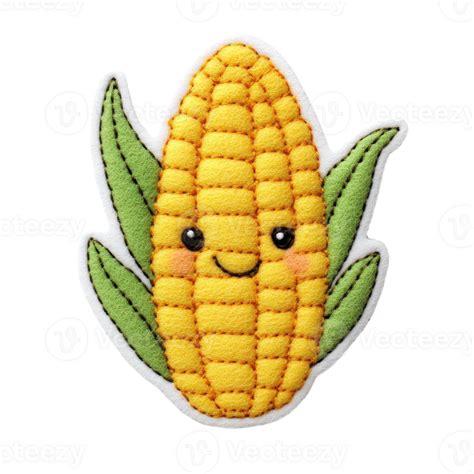 Cute Embroidered Corn Patch With A Smiling Face And Green Leaves 55537143 Png