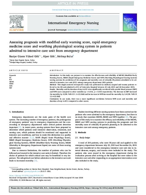 Pdf Assessing Prognosis With Modified Early Warning Score Rapid