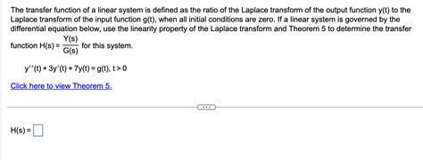 Solved The Transfer Function Of A Linear System Is Defined Chegg