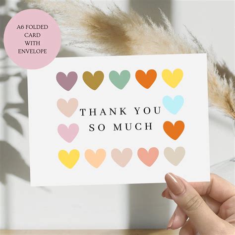A6 Thank You Card Set Multi Color Hearts Blank Inside Pack Of 10