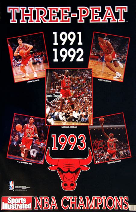 Chicago Bulls Three Peat 1993 Nba Champions Commemorative Poster