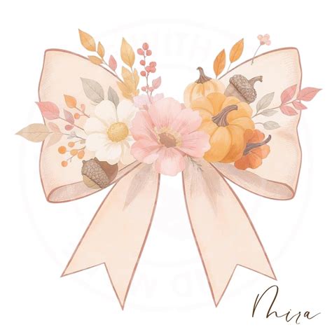 Fall Bow Clipart Png Autumn Floral Bow With Pumpkins Cute Harvest