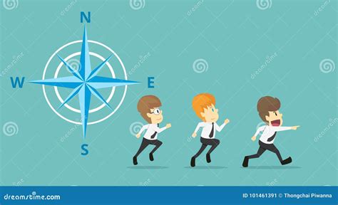 Group Businessman Running Along The Compass Successcartoon Of B Stock
