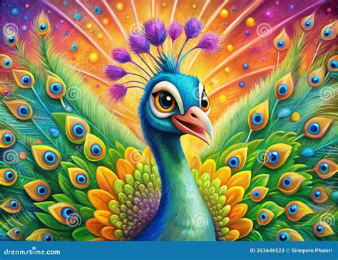 Whimsical Peacock Line Drawing Vector Art On White