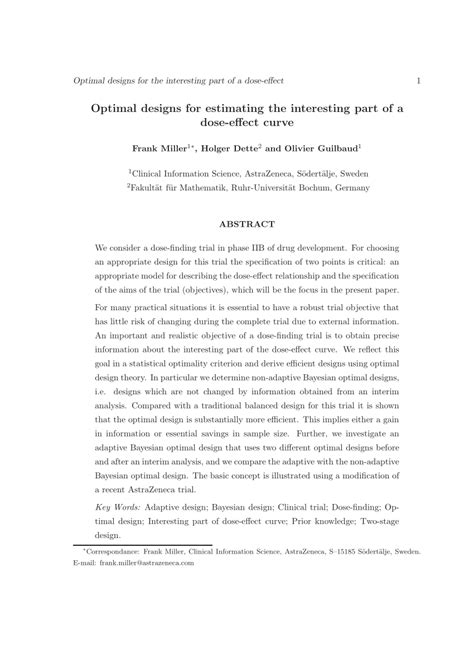 Pdf Optimal Designs For Estimating The Interesting Part Of A Dose