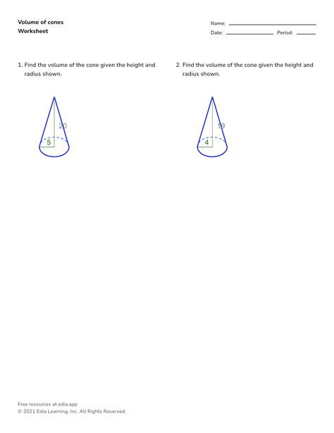 Volume Of A Cone Worksheets 50 Volume Of A Cone Worksheets For 7th