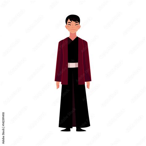 Stock Vektorgrafik „chinese Man In Traditional National Costume Black