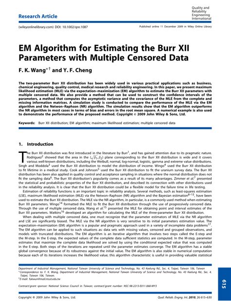 Pdf Em Algorithm For Estimating The Burr Xii Parameters With Multiple