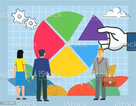 사업 계획 그래프 통계 전략 회의 사람들은 큰 원형 차트 근처에 서 있다 웹 페이지 배너 소셜 미디어 프리 젠 테이 션 포스터 원형 차트에 대한 스톡 벡터 아트 및 기타