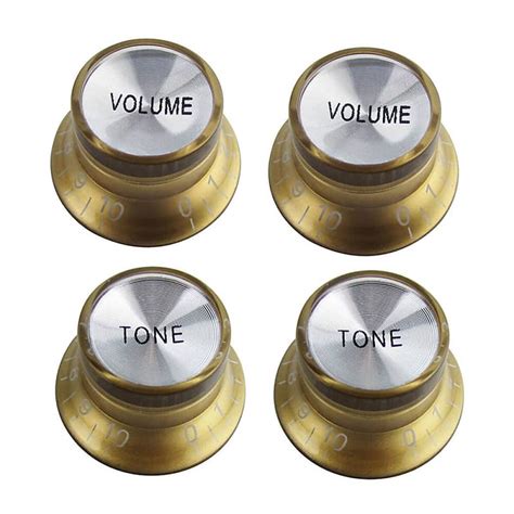 Guitar 2 Tone 2 Volume Control Knobs Silver Top Hat Bell For Reverb