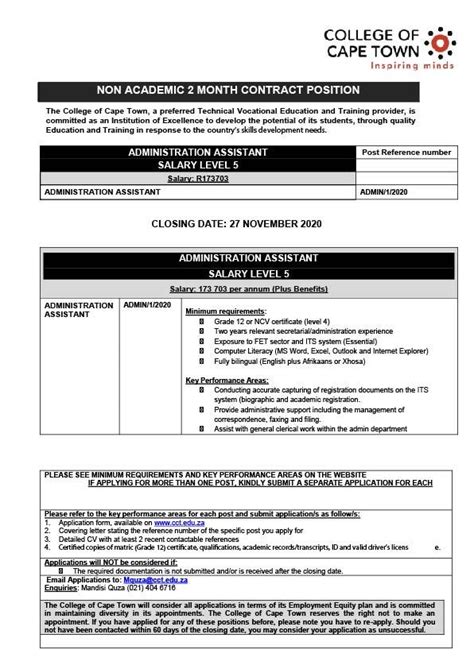 College Of Cape Town On Linkedin Non Academic 2 Month Contract Postion